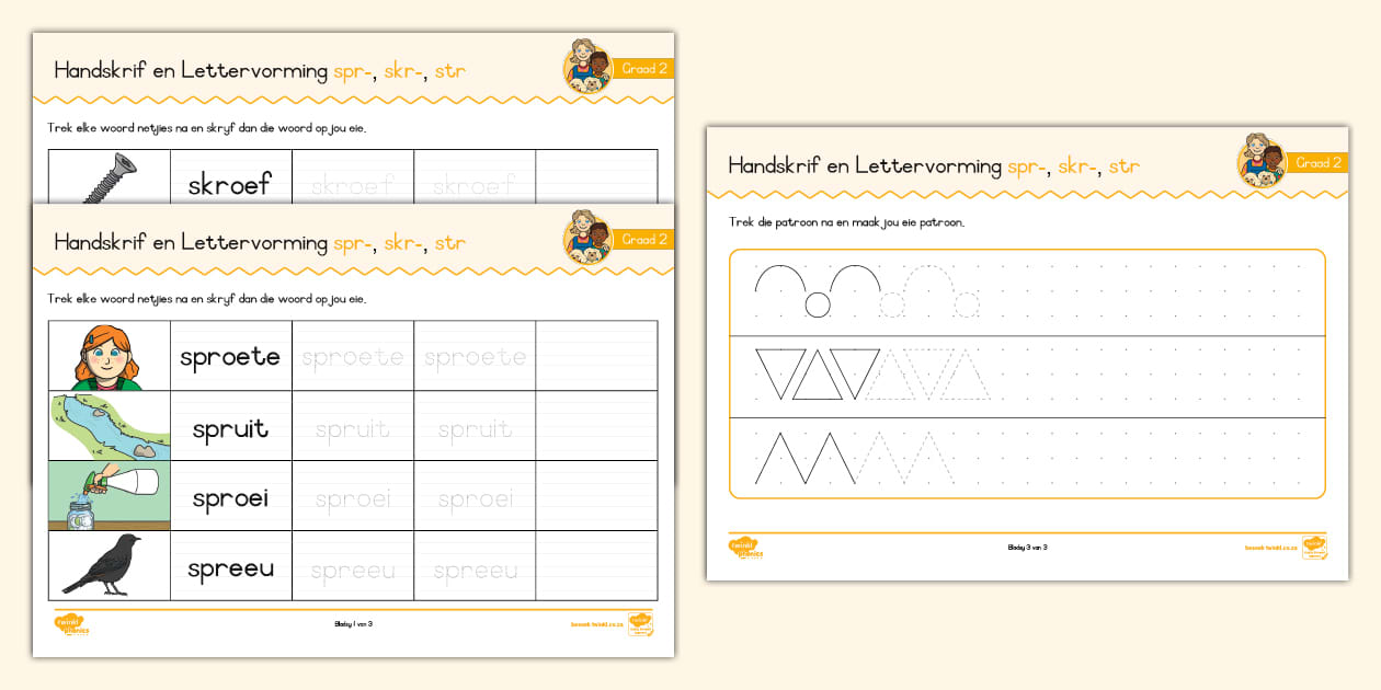 Graad 2 Klanke Handskrif en Lettervorming spr- en skr-