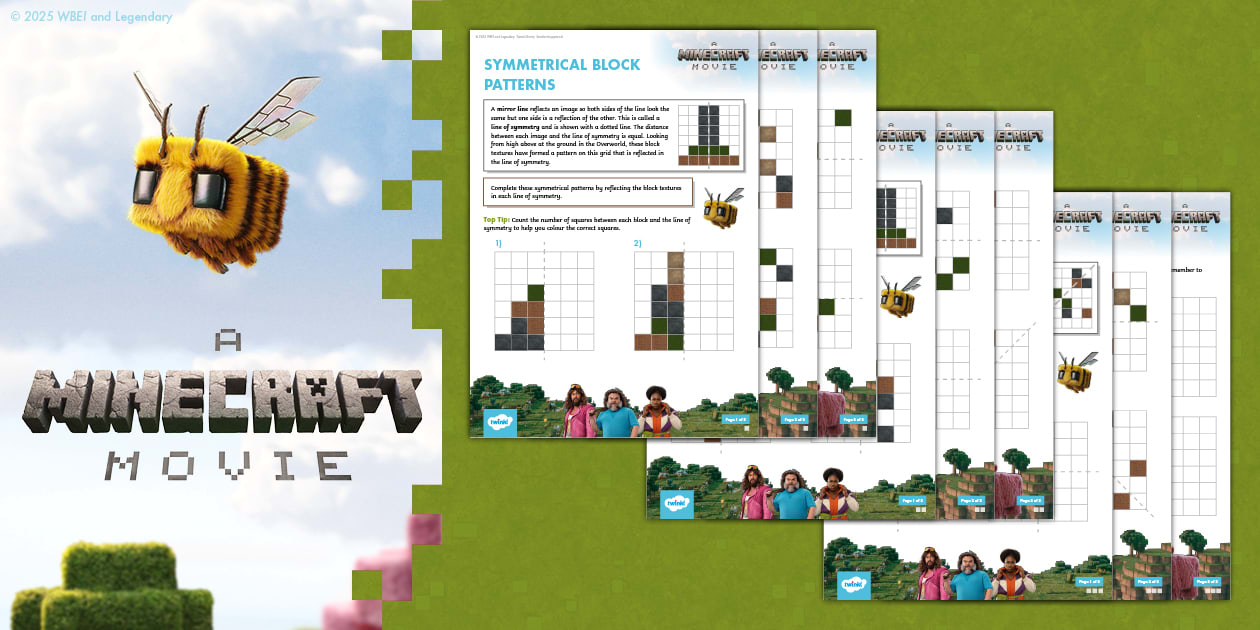 FREE! - 👉 A Minecraft Movie: Symmetrical Block Patterns [Ages 7-9]