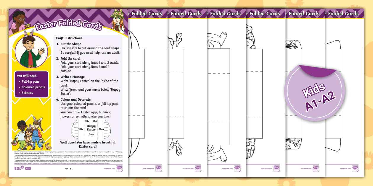 Easter Folded Cards ESL Craft for Kids (teacher made)