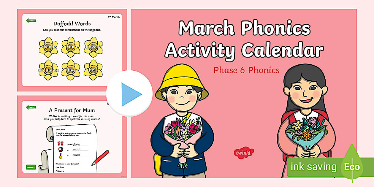Phase 6 Phonics - Activity Calendar PPT - March - KS1