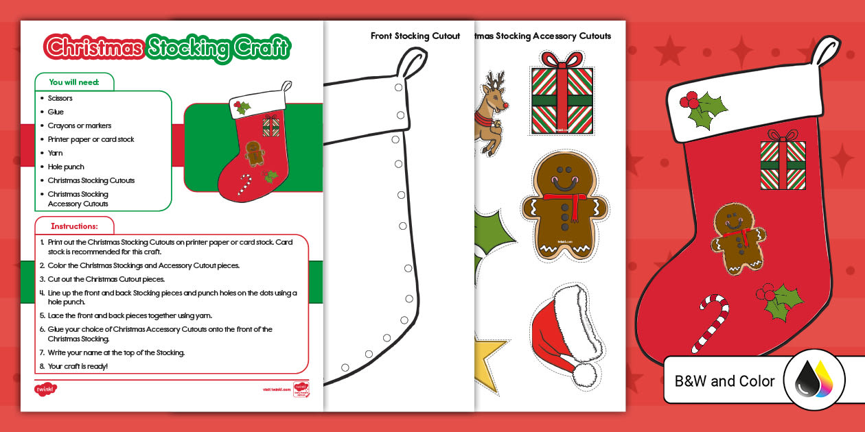 Christmas Stocking Craft (teacher made) - Twinkl