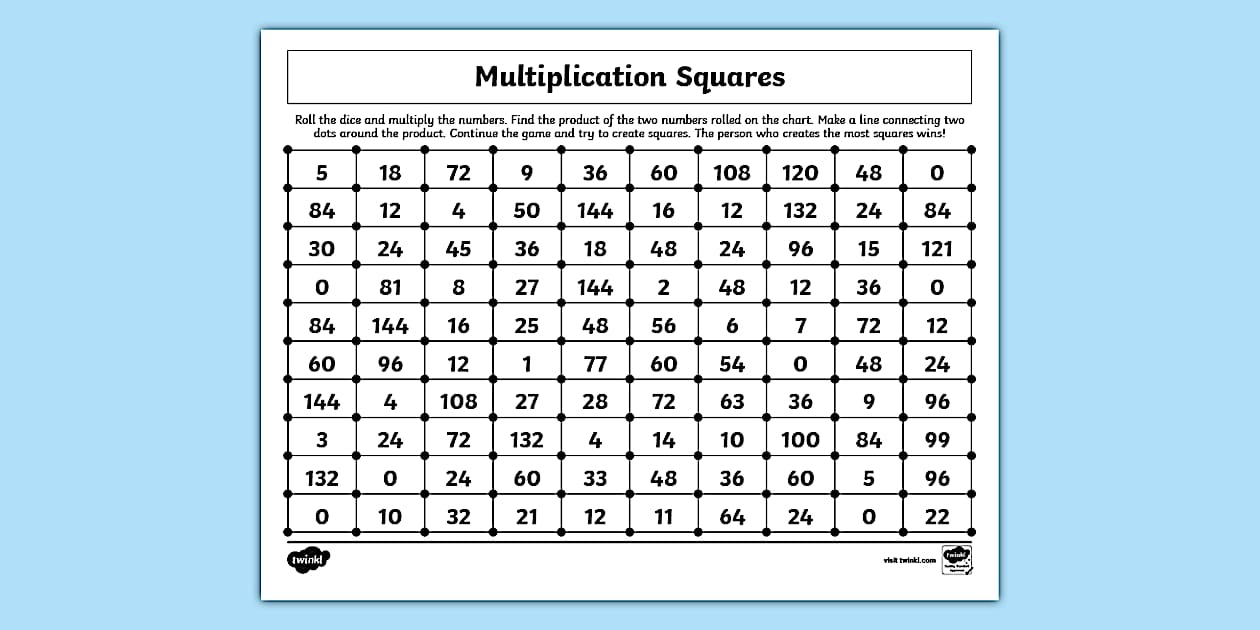 Create Multiplication Squares Game for 3rd-5th Grade