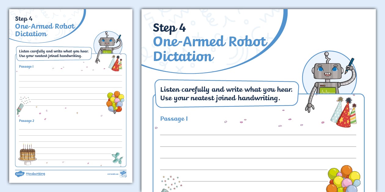 Step 4 One-Armed Robot Dictation (teacher made) - Twinkl