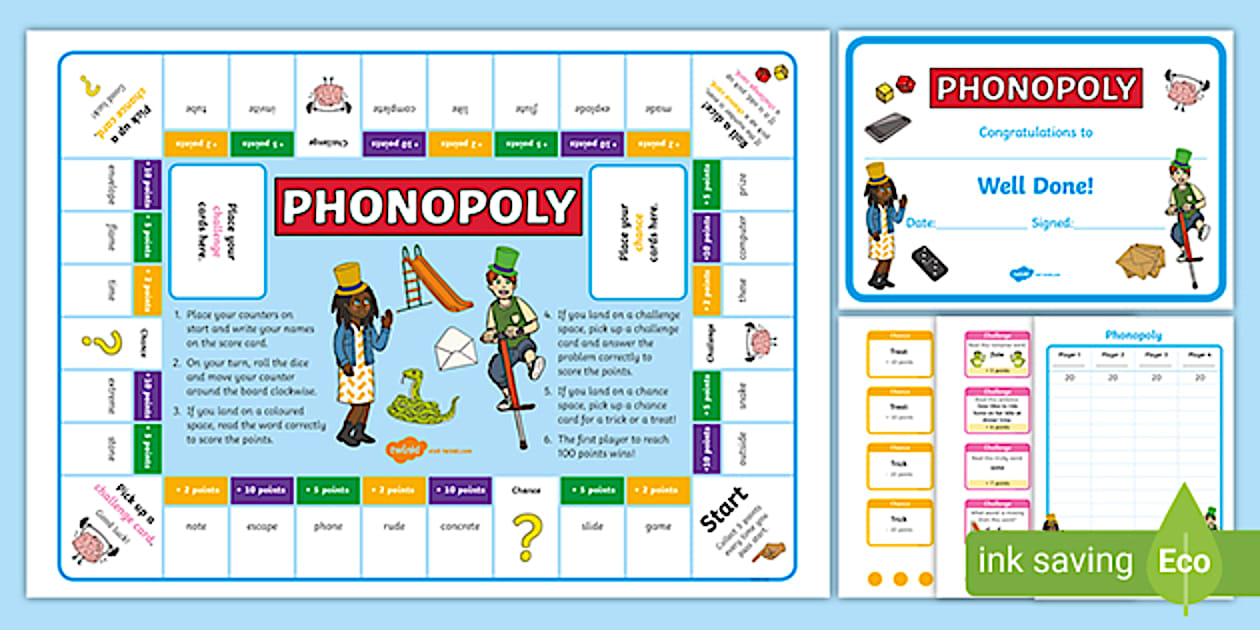 Split Digraphs Phonics Phonopoly Board Game (teacher made)