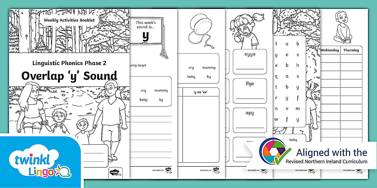 NI Linguistic Phonics Phase 2 Overlap 'y' Sound Weekly Activities Booklet