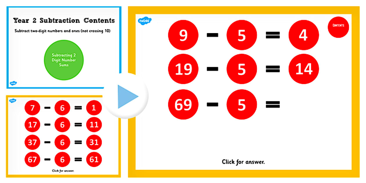 Year 2 Subtracting Digit Numbers and Ones Not Crossing 10 Number