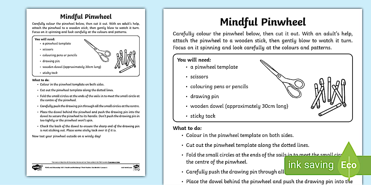 Mindful Pinwheel Activity Sheet (teacher made) - Twinkl