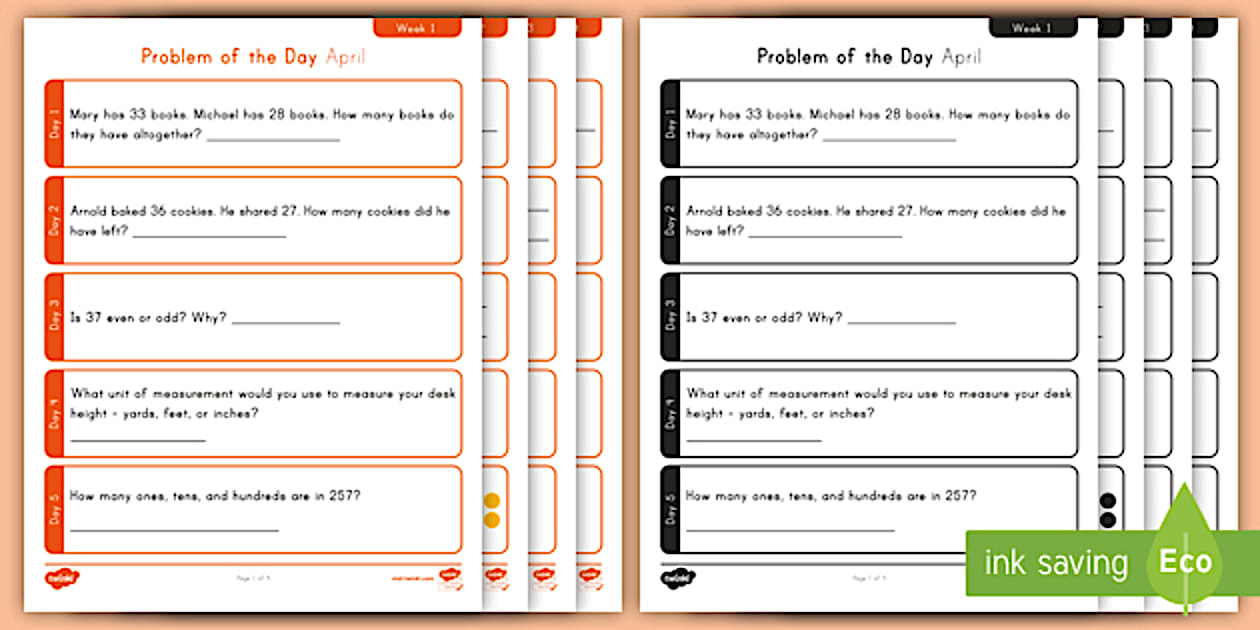 Second Grade Math Problem of the Day - April Activities