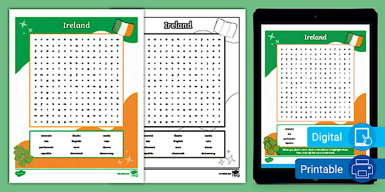 Ireland Word Search for 3rd-5th Grade (teacher made)