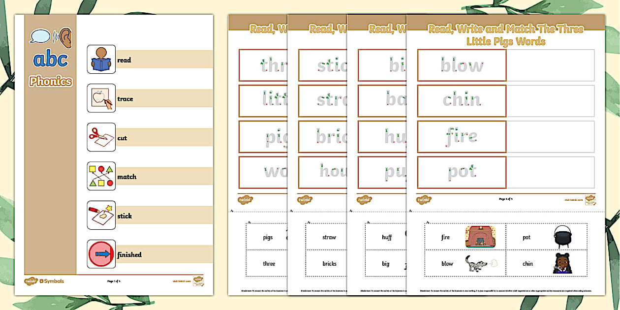 Read, Write and Match The Three Little Pigs Words