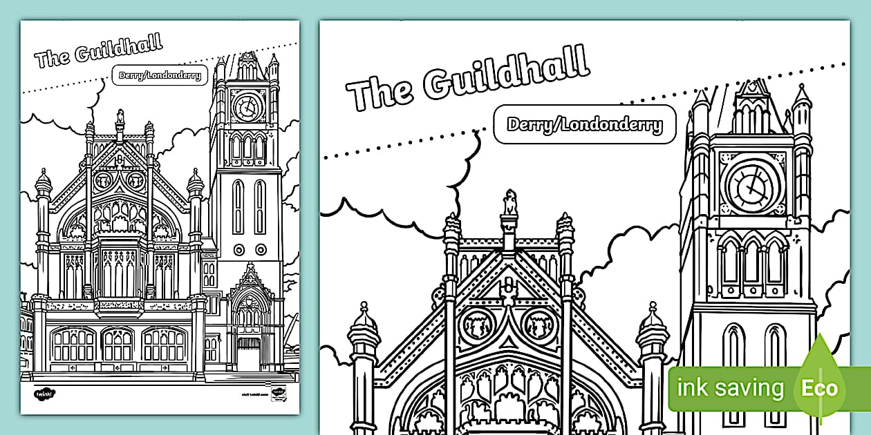 The Guildhall Derry/Londonderry Colouring Page - Twinkl