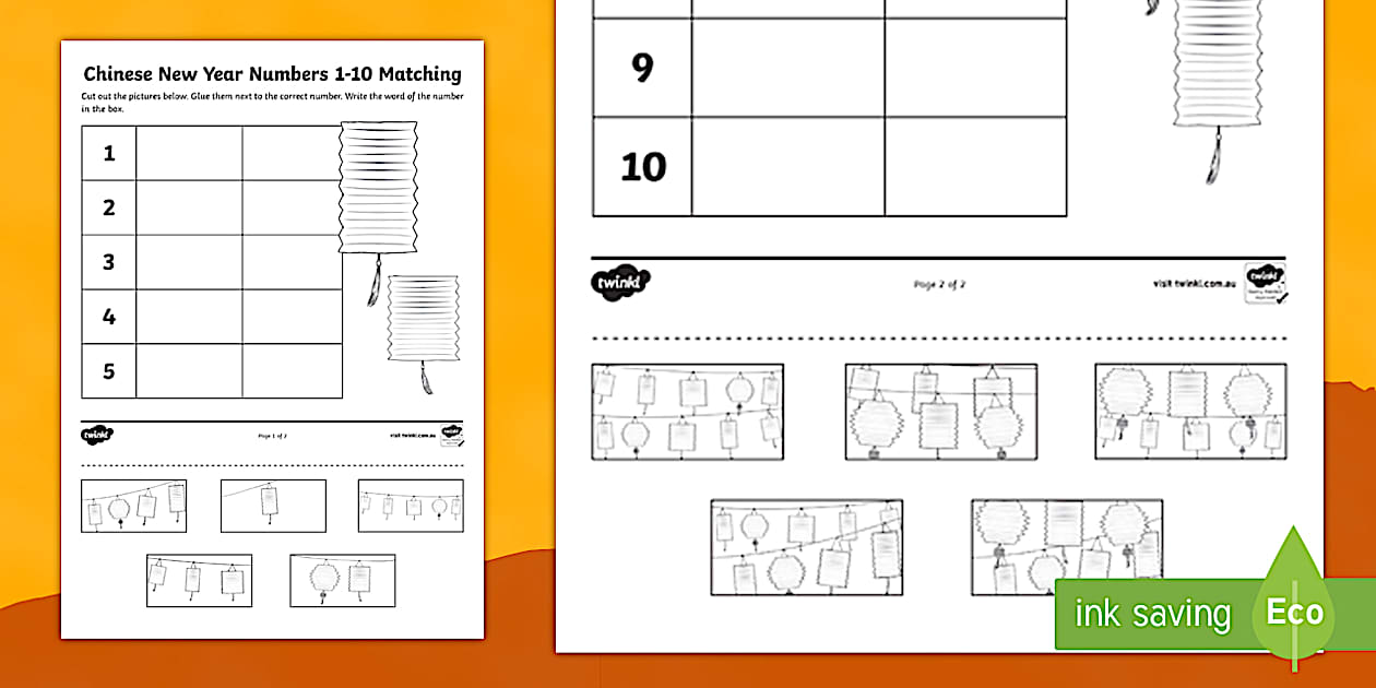 Chinese New Year Numbers 1-10 Cut and Stick Worksheet