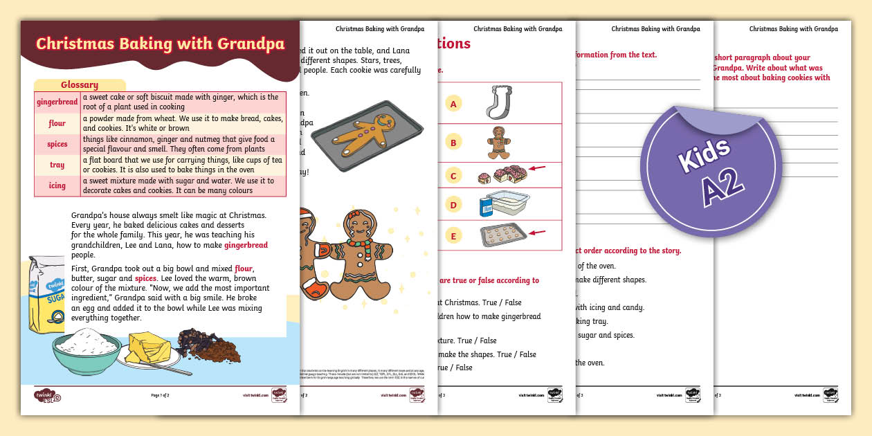 ESL Christmas Baking Reading Comprehension [Kids, A2]
