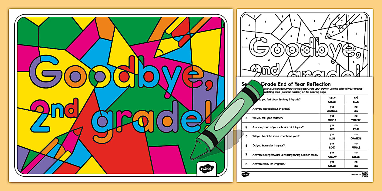 Second Grade End of Year Reflection Coloring Sheet - Twinkl