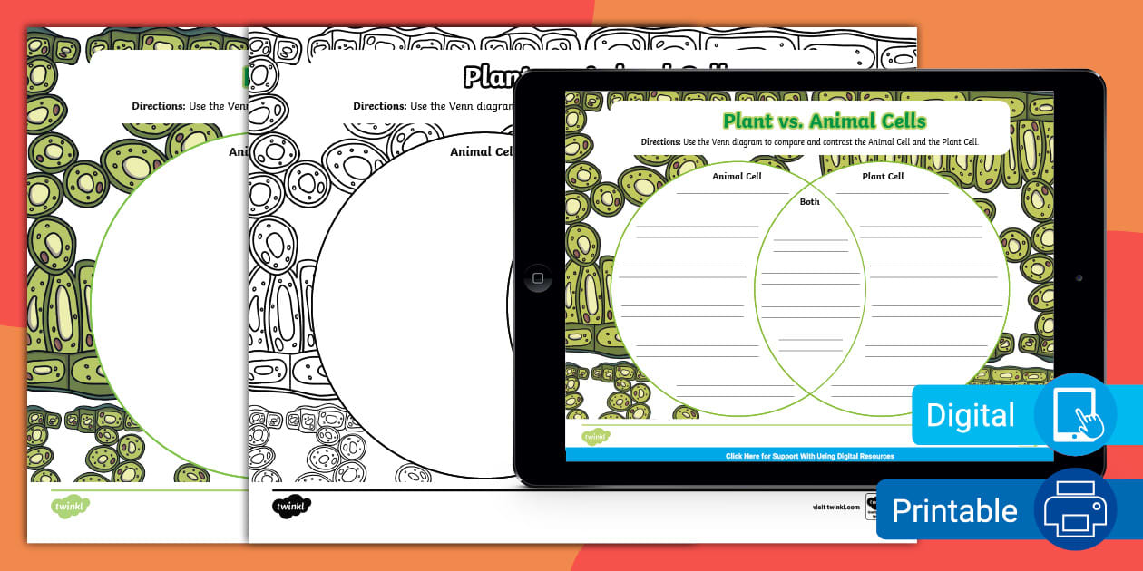Plant vs. Animal Cell Organelles Venn Diagram - Twinkl
