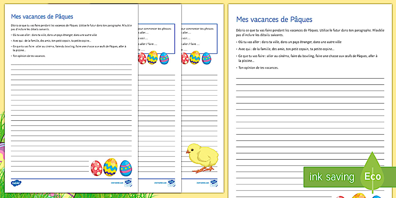 Lower Ability My Easter Holiday Writing Worksheet - French