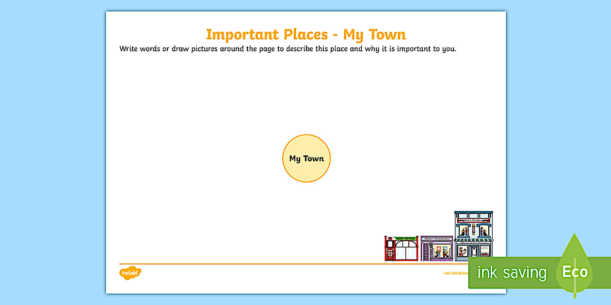 Important Places: My Town Worksheet / Worksheet - Twinkl