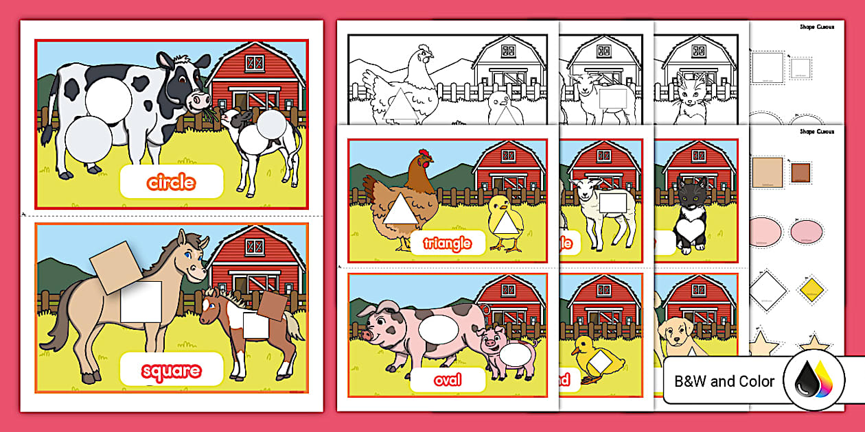 Farm Animals Busy Bag Shape Matching Worksheet - Twinkl