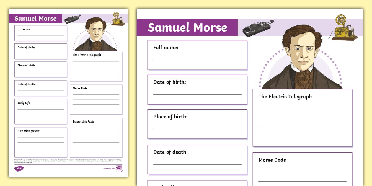 Samuel Morse Fact File Template (teacher made) - Twinkl