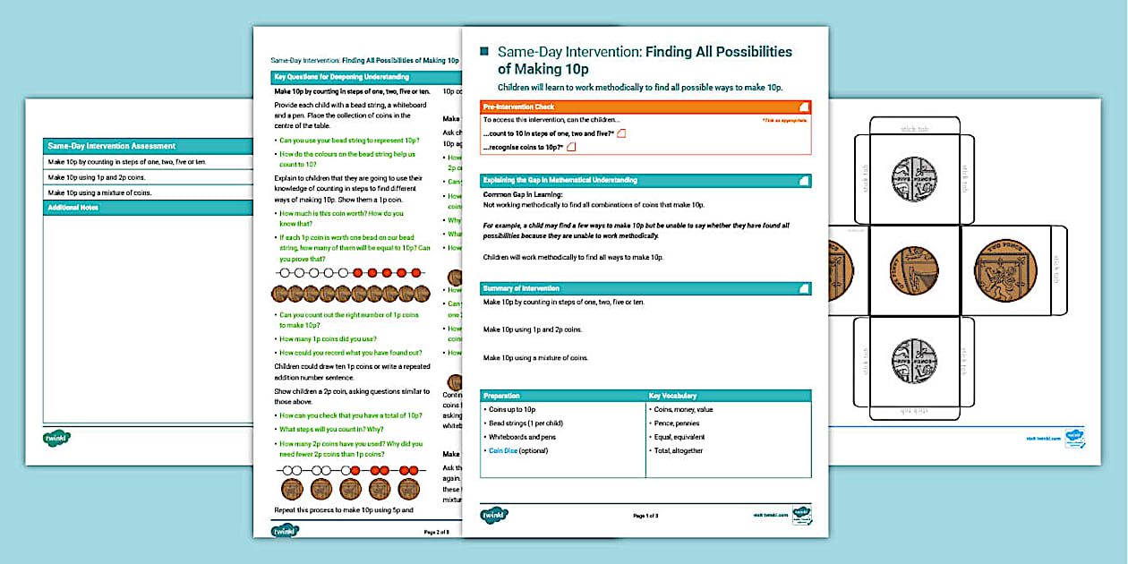 👉 Y1 Maths Intervention: Finding All Possibilities Making 10p