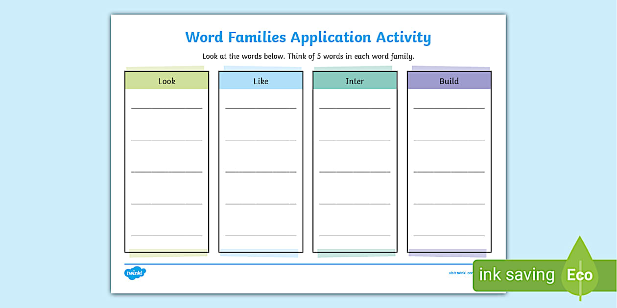 Word Families Application Worksheet / Worksheet - Twinkl