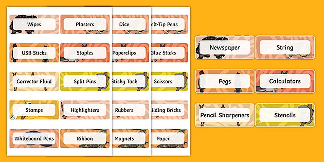 Australian Native Fauna Drawer Peg Labels - Twinkl