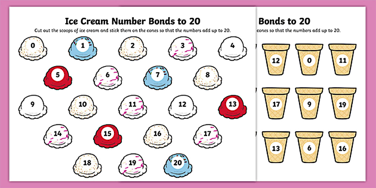 Ice Cream Number Bonds to 20 Worksheet / Worksheet - Twinkl