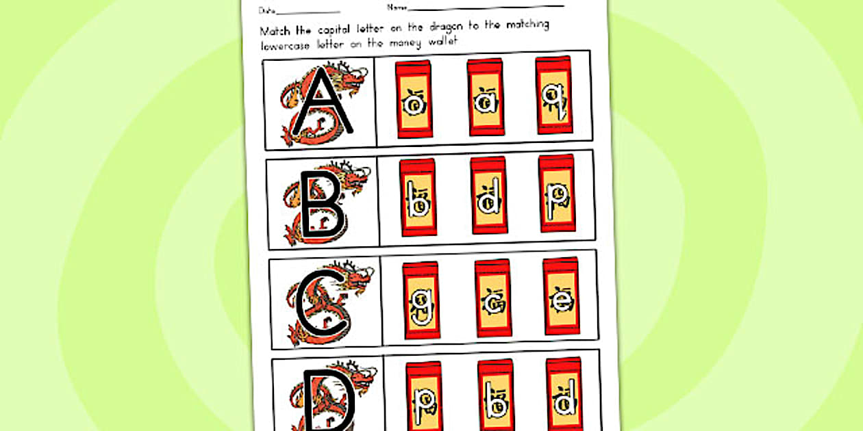 Black and White Chinese New Year Themed Capital Letter Matching Worksheet