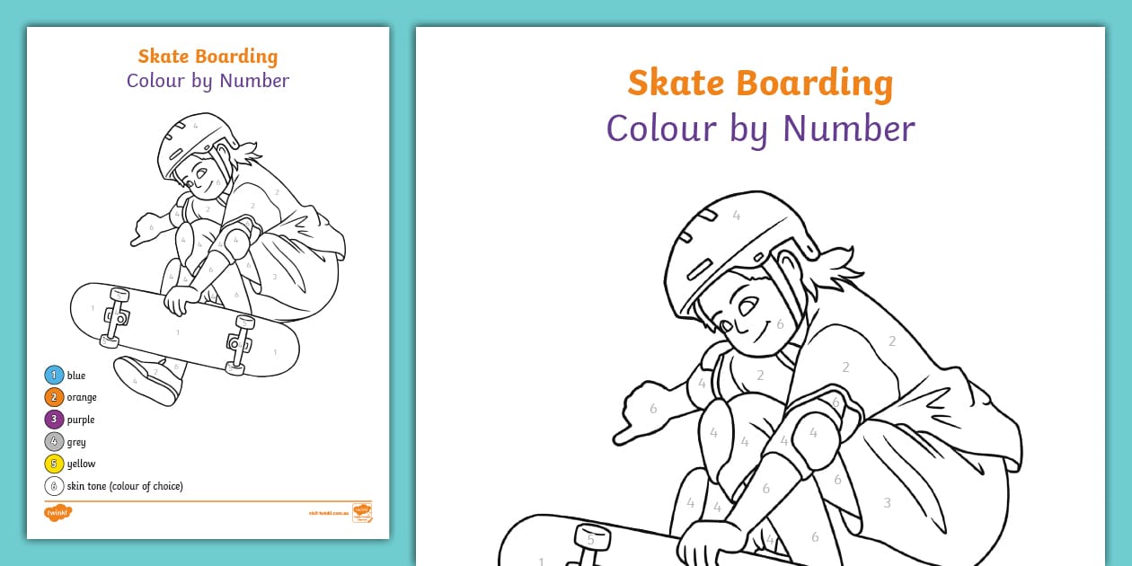 Skate Boarding Colour by Number Worksheet (teacher made)