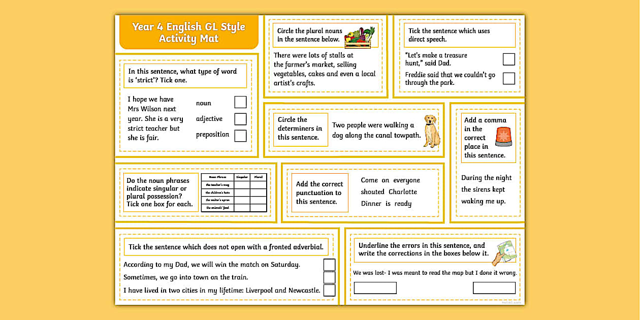 Year 4 English GL Style Activity Mat (teacher made) - Twinkl