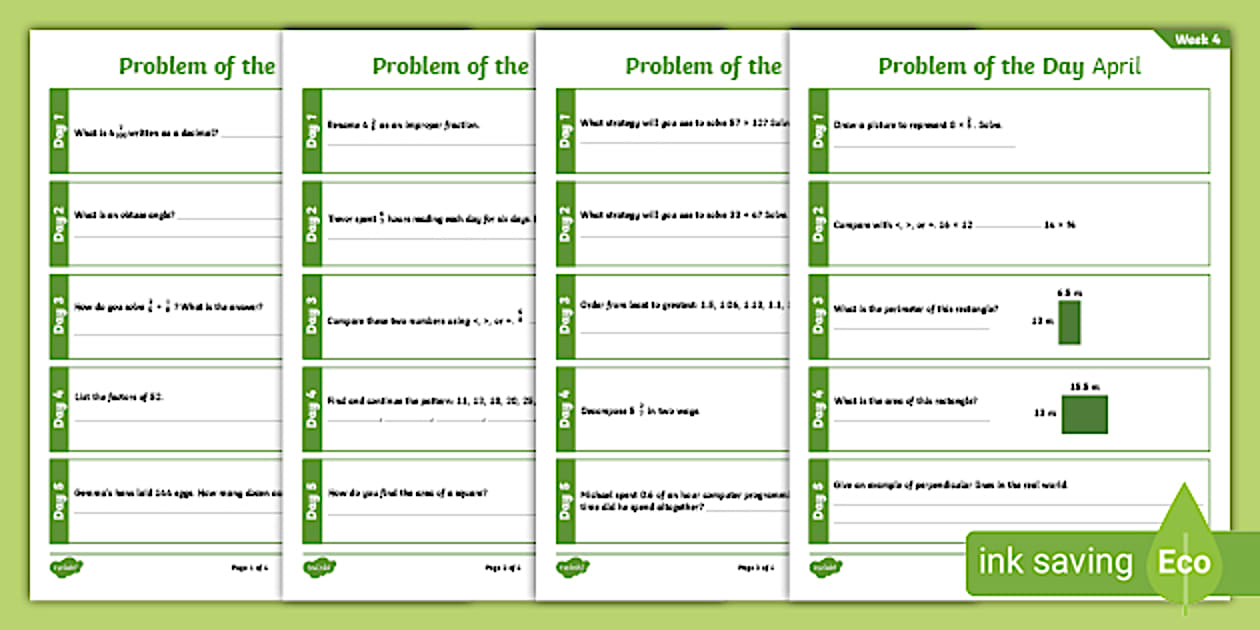Fourth Grade Math Problem of the Day - April Activities