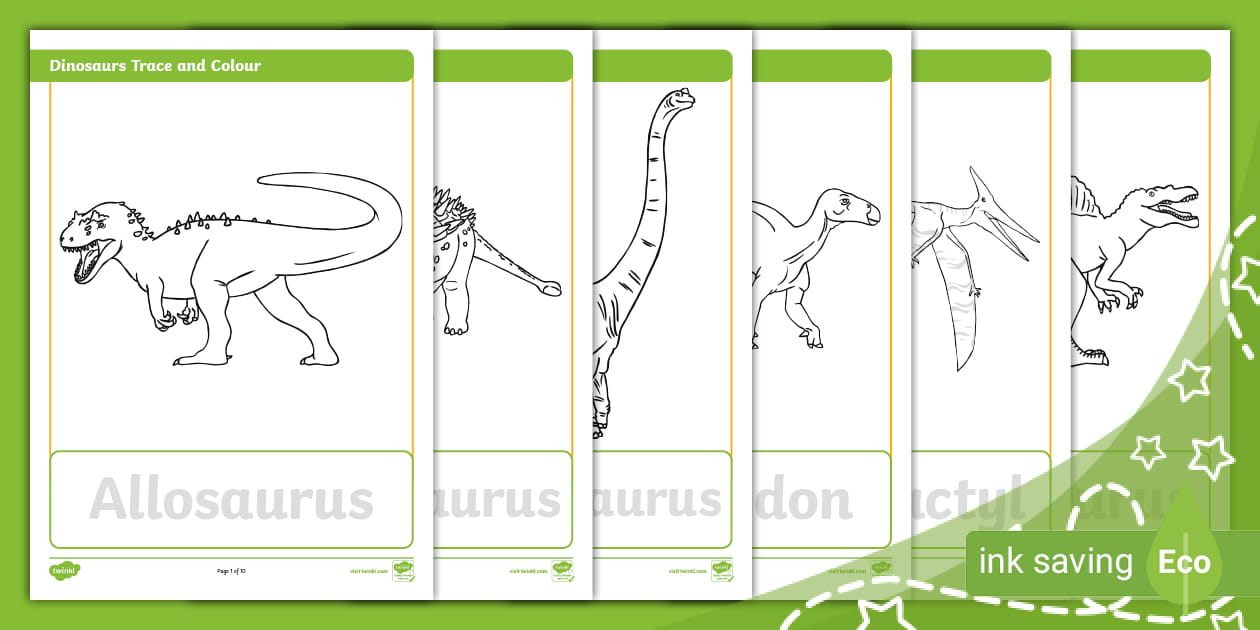 Dinosaur Trace and Colour Activity (Teacher-Made) - Twinkl