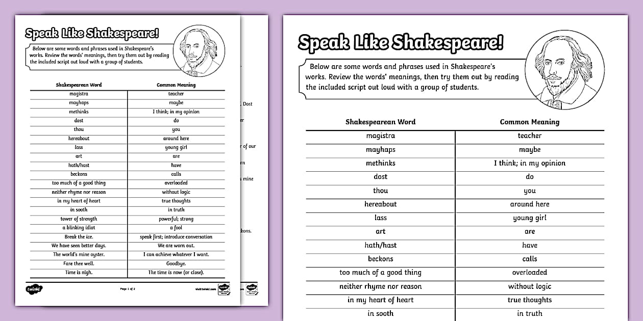 Speak Like Shakespeare! Theatre Slam for 6th-8th Grade