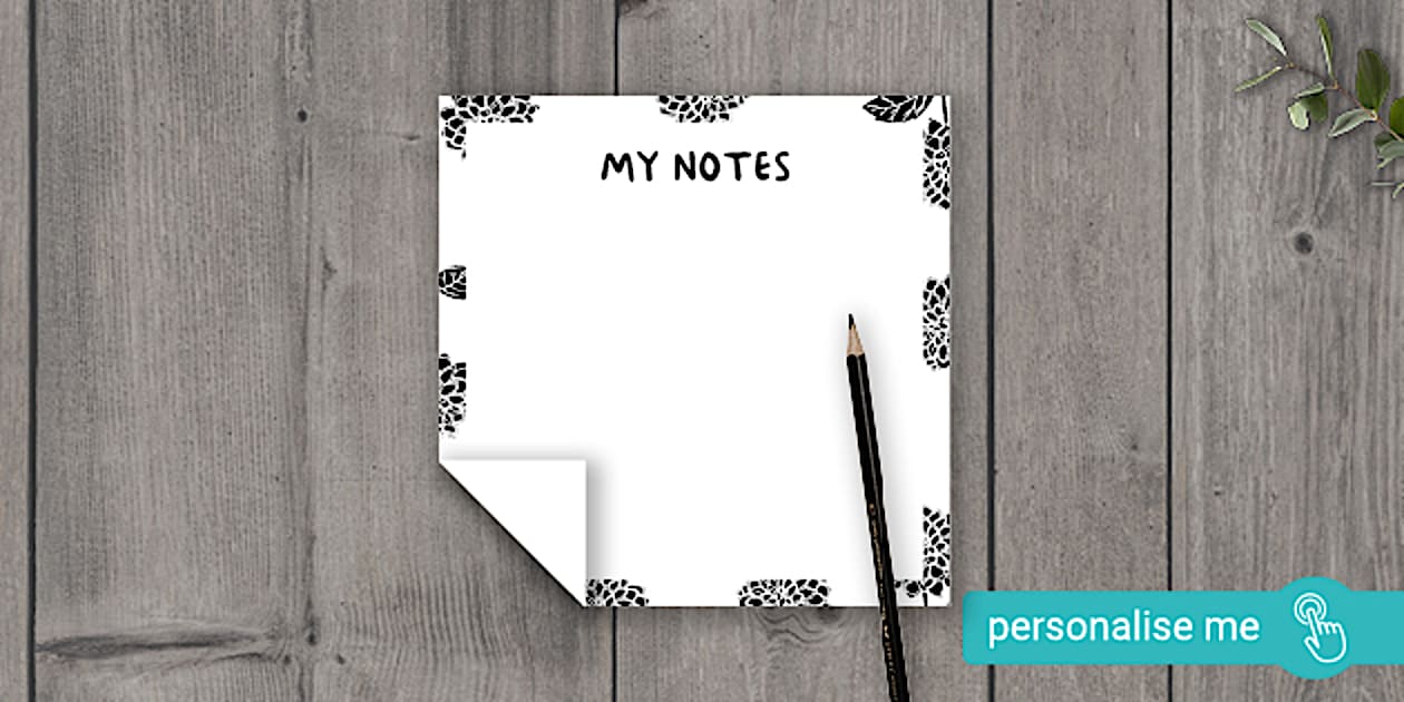 Black and White Dahlia Sticky Notes (teacher made) - Twinkl