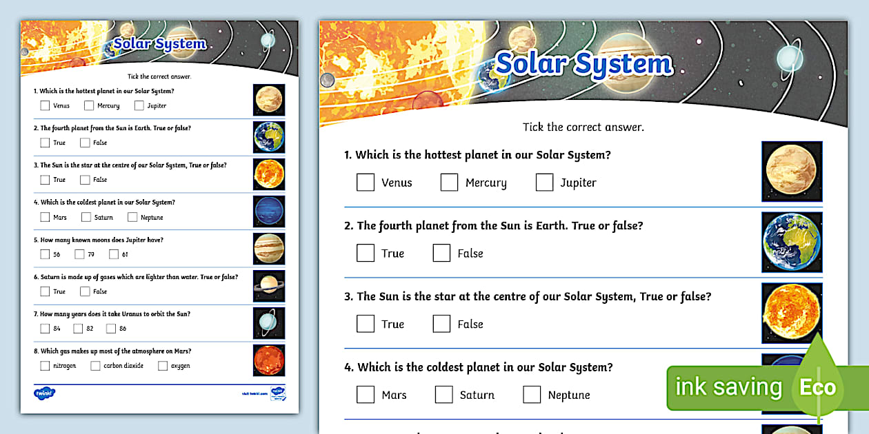 Solar System Paper Quiz (teacher made) - Twinkl
