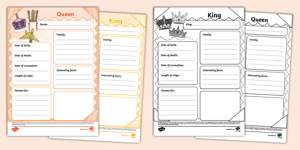 King or Queen Fact File Templates (teacher made) - Twinkl