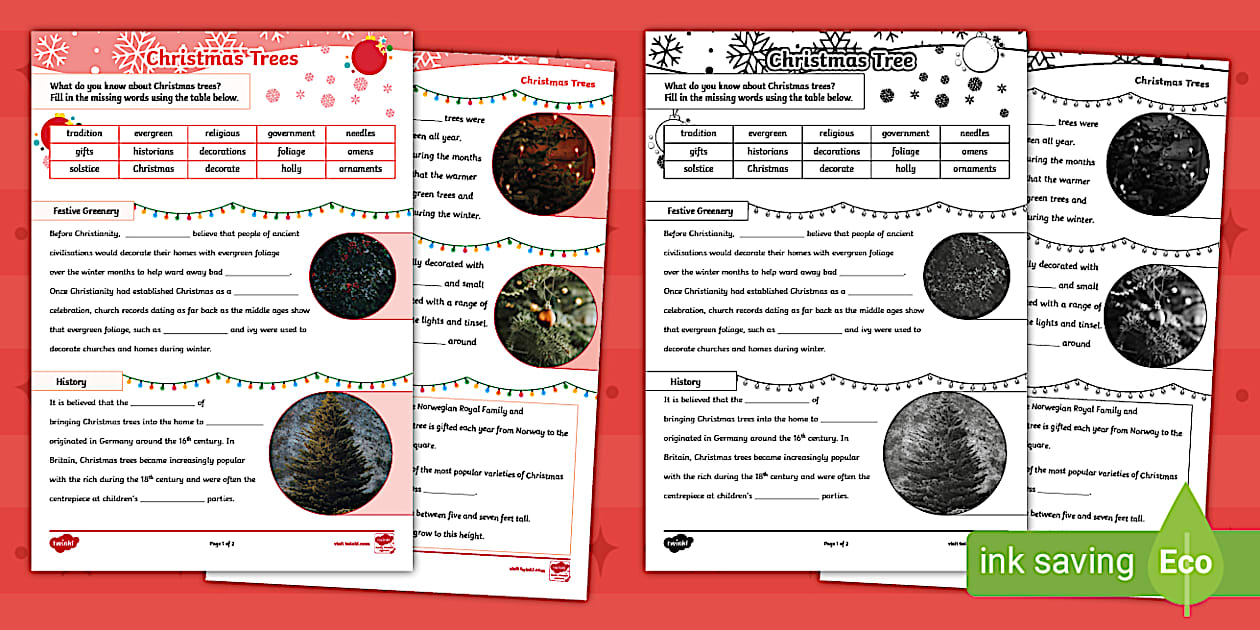 Christmas Trees Cloze Worksheet