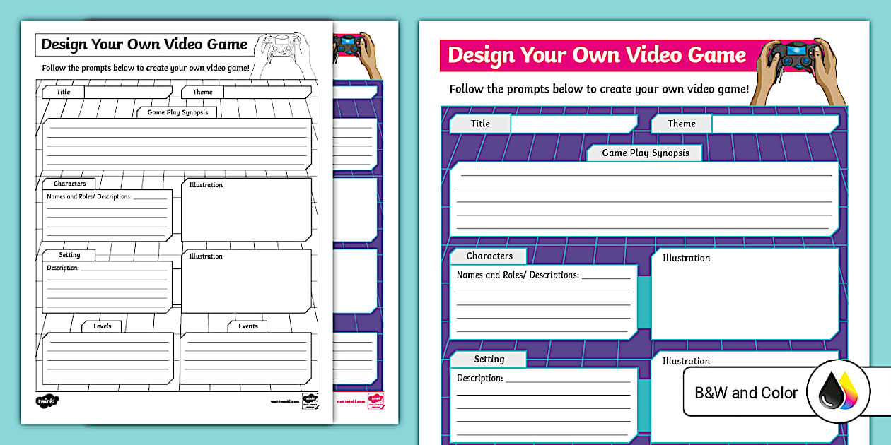Design Your Own Video Game Worksheet for 3rd-5th Grade