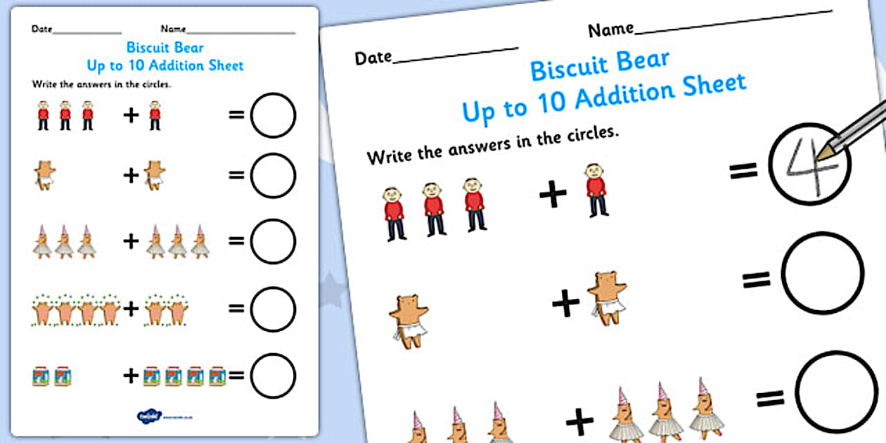 Up to 10 Addition Sheet to Support Teaching on Biscuit Bear