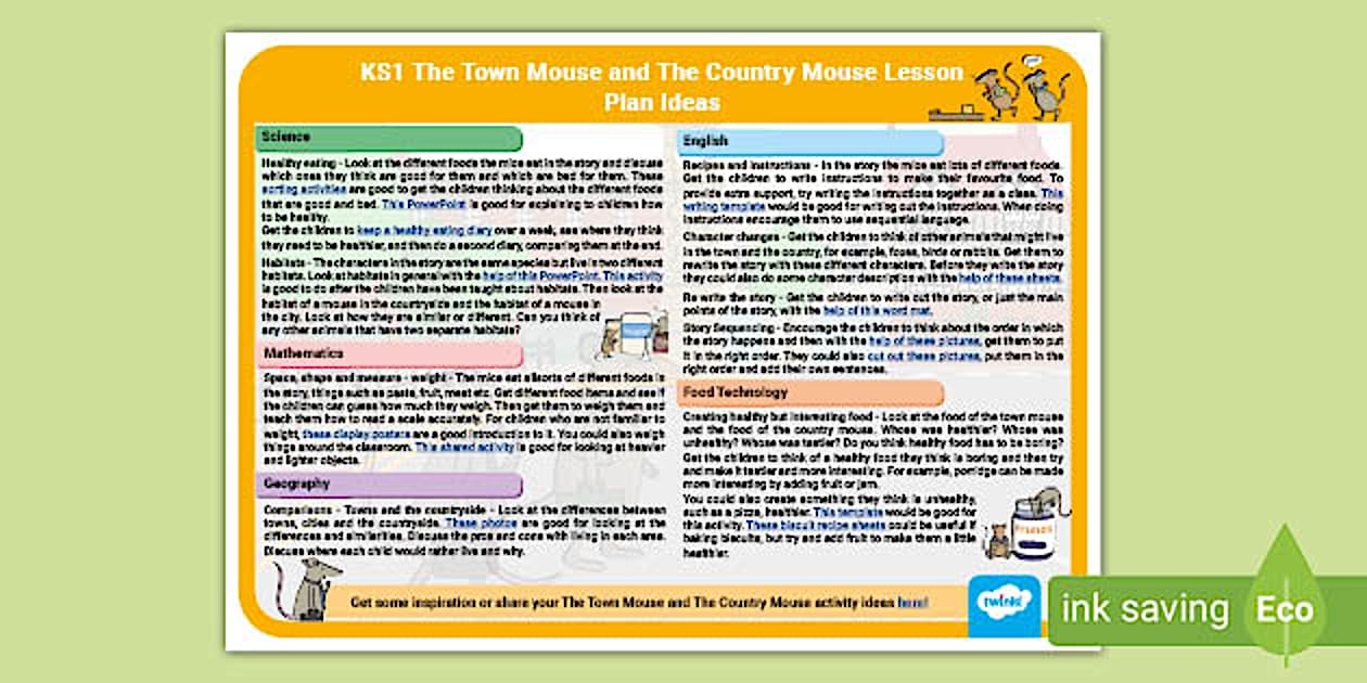 The Town Mouse and The Country Mouse Lesson Plan Ideas KS1