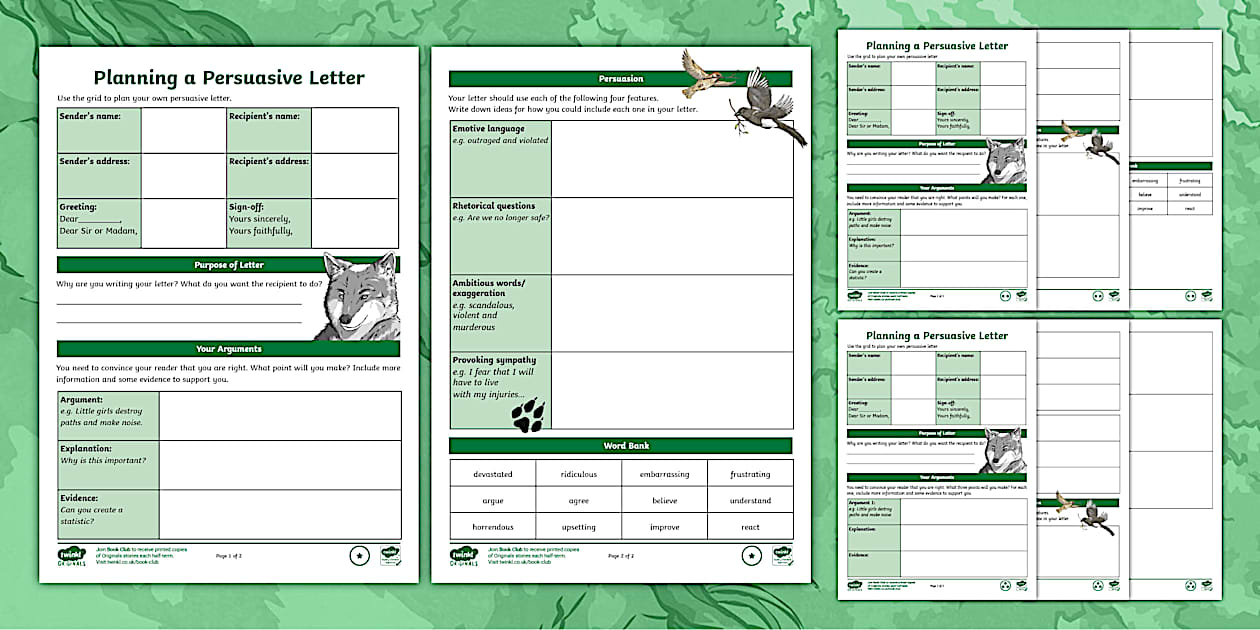 Planning a Persuasive Letter Differentiated Worksheet