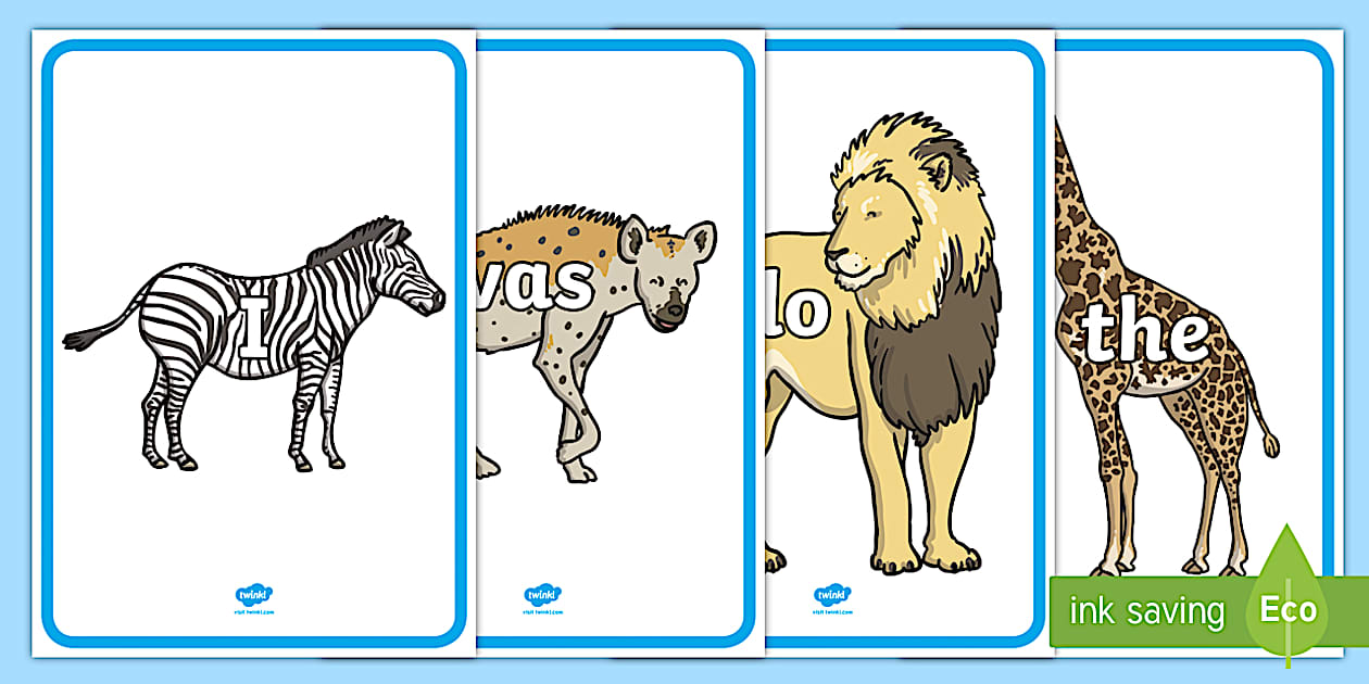Year 1 Common Exception Words on Safari Animals Display Poster - - Year 1