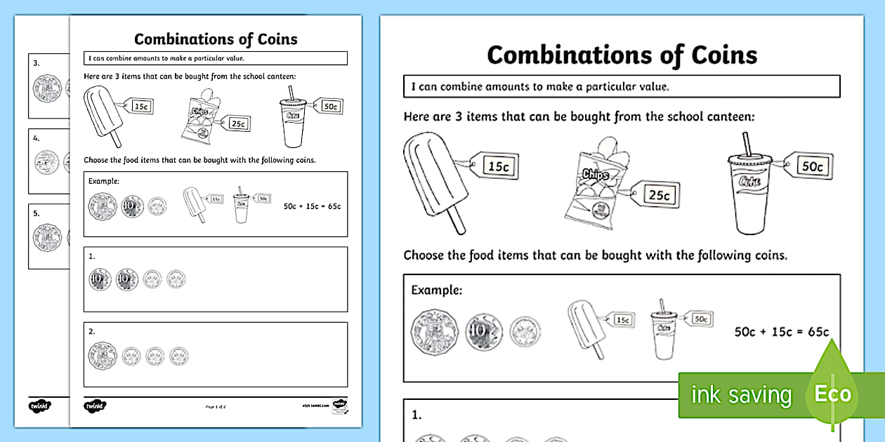 Combine Amounts to Make a Particular Value Worksheet / Worksheet