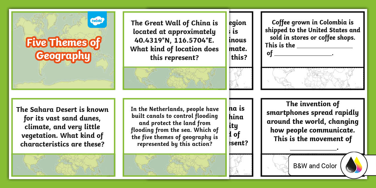 Five Themes of Geography Task Cards for 6th-8th Grade