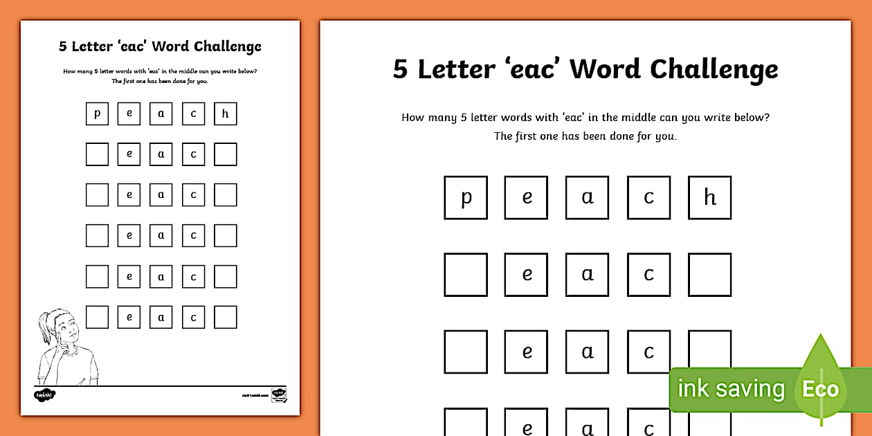 5 Letter 'eac' Word Challenge (Teacher-Made) - Twinkl
