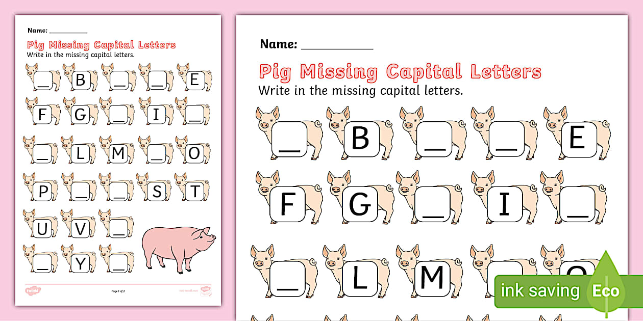 Pig Missing Capital Letters Worksheet | Twinkl KS1 Alphabet