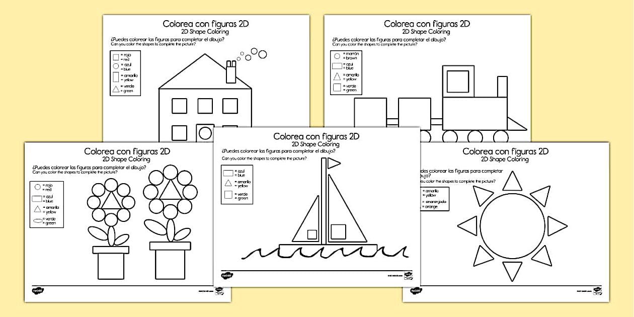 Color by Shapes 2D English/Spanish- Guía de trabajo