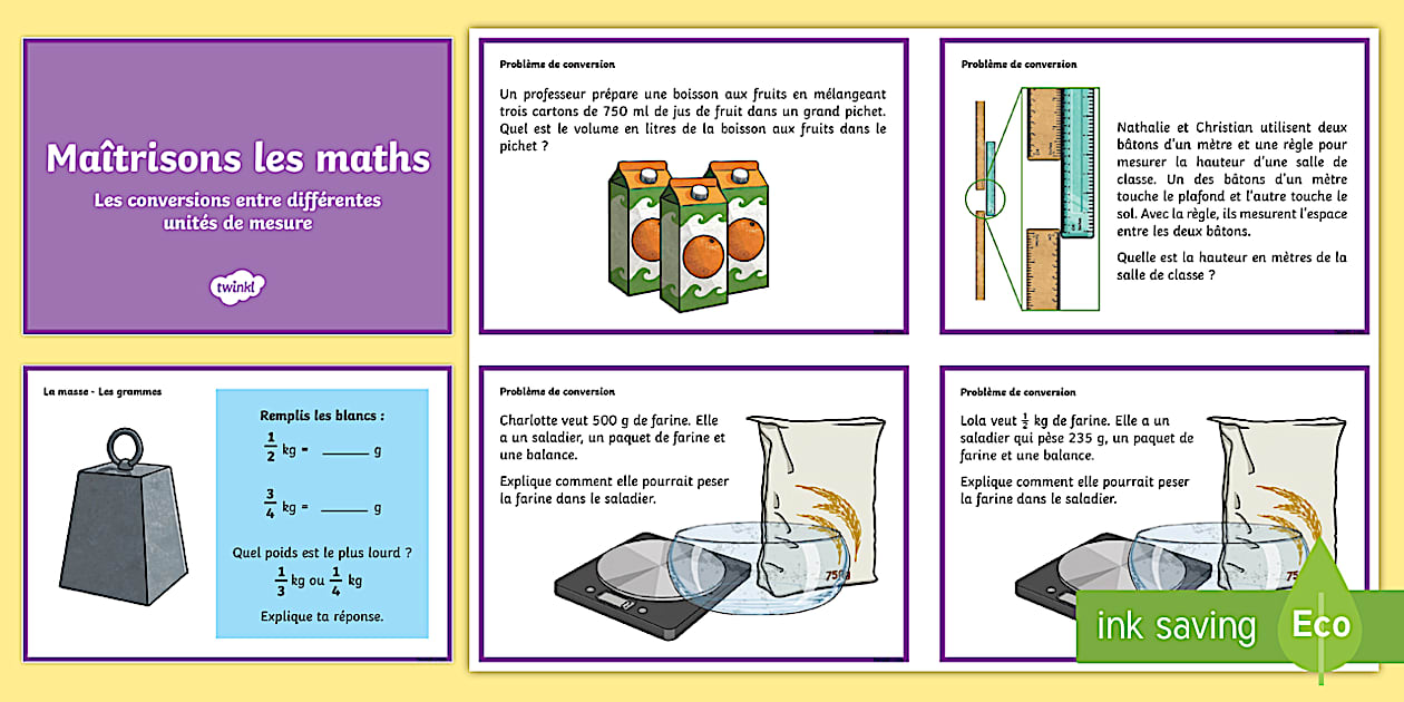 Cartes de défis de mathématiques : Conversions entre différentes unités de