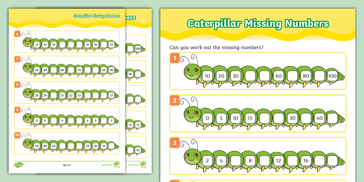 Caterpillar Missing Numbers Activity - Twinkl - KS1 - Twinkl