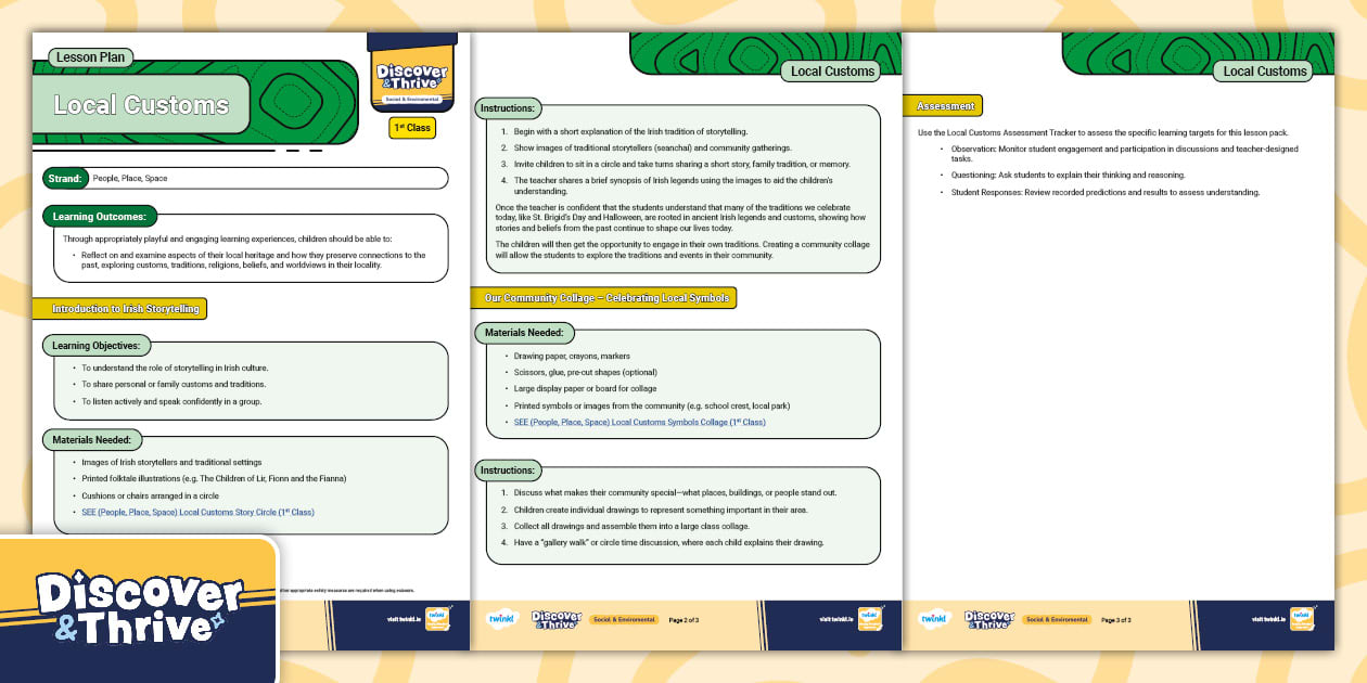 SEE (People, Place, Space) Local Customs Lesson Plan (1st Class)